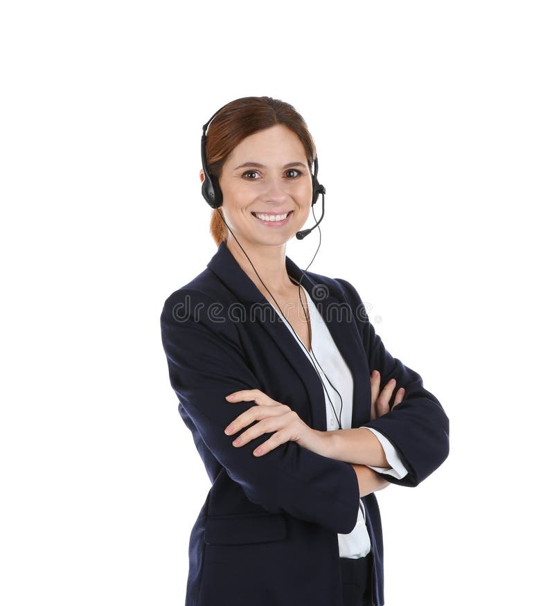 Female Technical Support Operator with Headset on White Stock Image ...