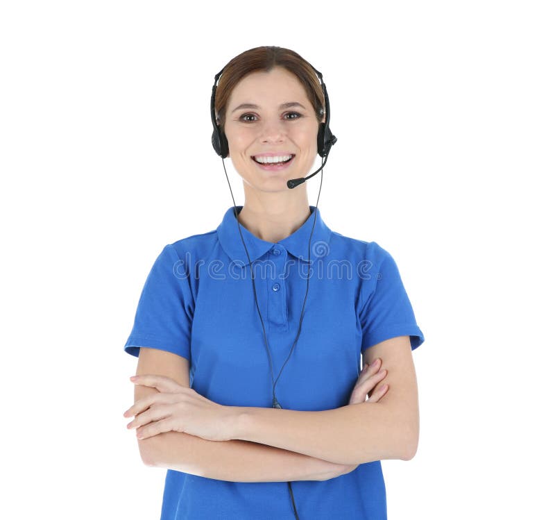 Female Technical Support Operator with Headset on White Stock Photo ...