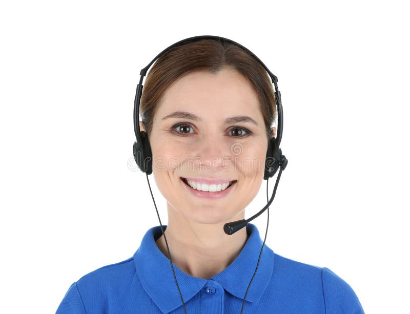 Female Technical Support Operator with Headset on White Stock Photo ...