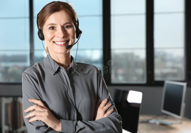 Female Technical Support Operator with Headset in Office Stock Image ...
