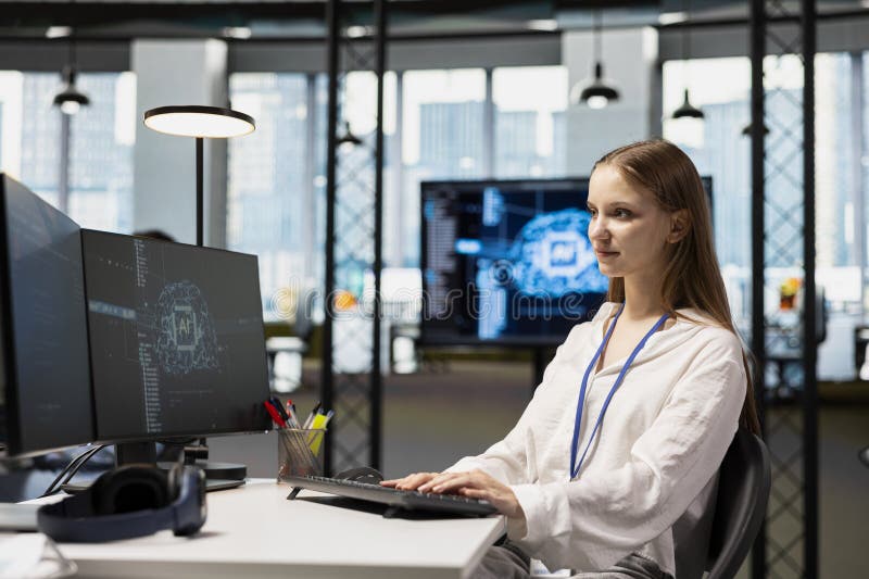 Female Technician Adjusting Deep Learning Algorithms Parameters at Work ...