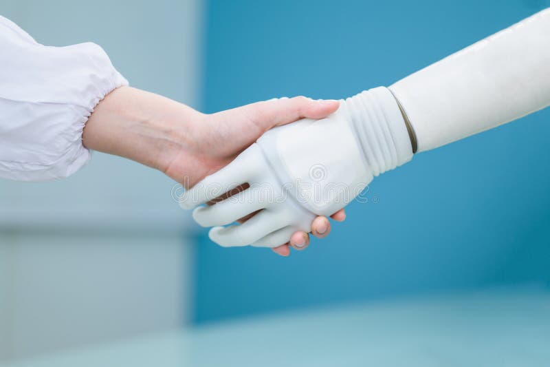 Female Technician Checking and Controlling Artificial Prosthetic Hand ...