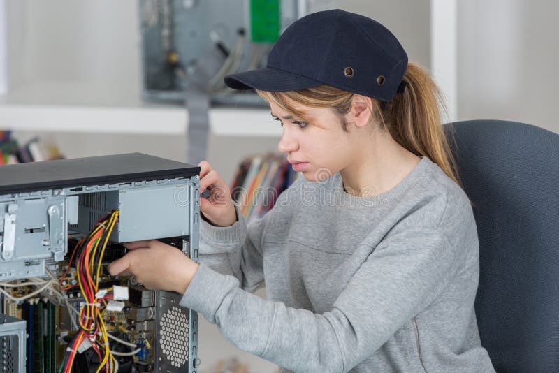 Female Technician Repairing Computer Stock Image - Image of technology ...
