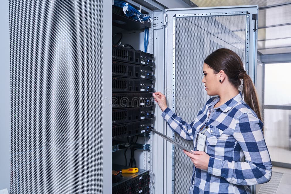 Female Technician Working on Server Maintenance Stock Image - Image of ...