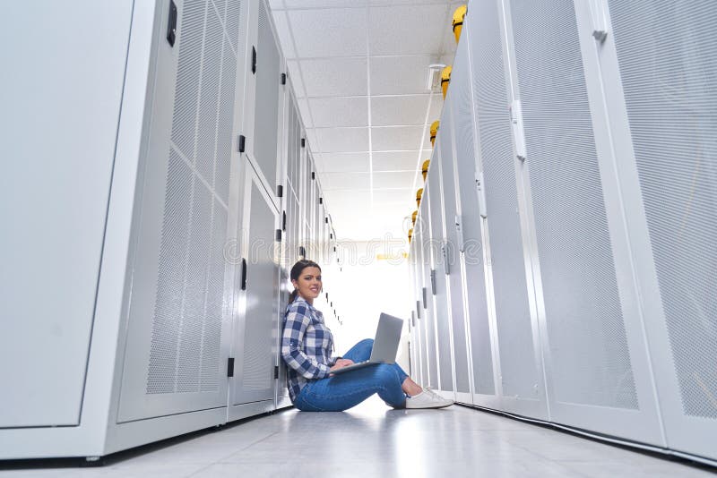 Female Technician Working on Server Maintenance Stock Image - Image of ...