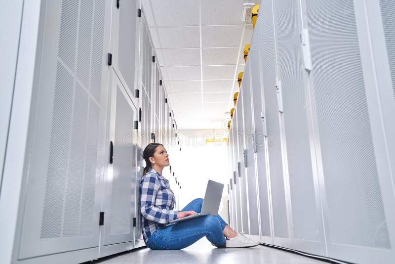 Female Technician Working on Server Maintenance Stock Image - Image of ...