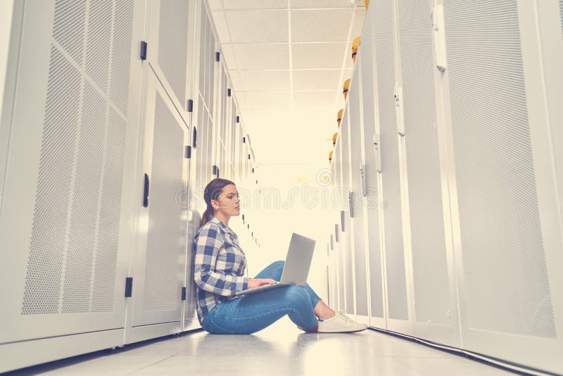 Female Technician Working on Server Maintenance Stock Image - Image of ...