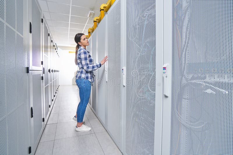 Female Technician Working on Server Maintenance Stock Image - Image of ...