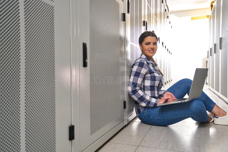 Female Technician Working on Server Maintenance Stock Photo - Image of ...