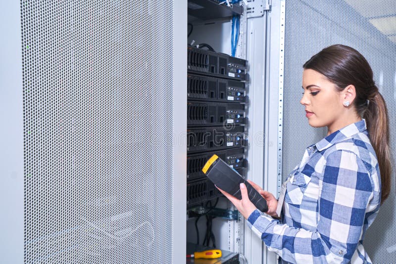 Female Technician Working on Server Maintenance Stock Image - Image of ...