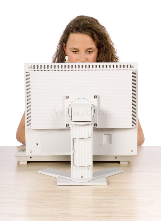Teenage Girl with Monitor stock photo. Image of examining - 1445356