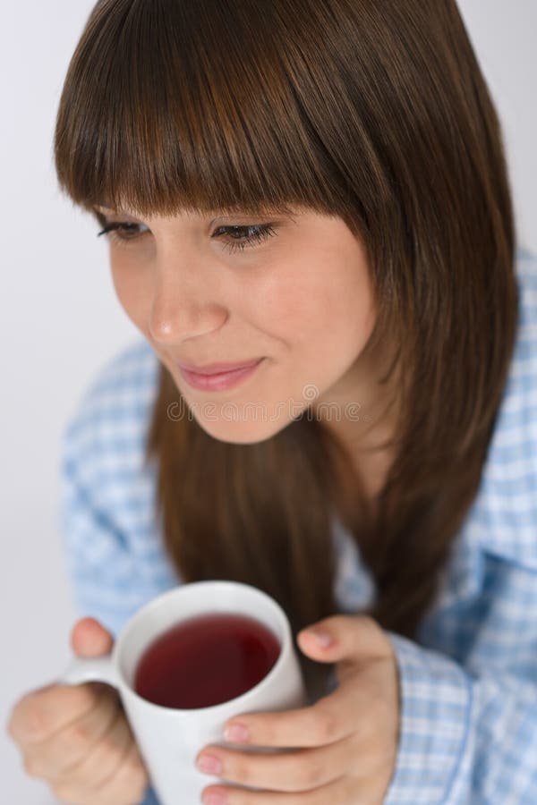 Female Teenager with Cup of Tea for Breakfast Stock Image - Image of ...