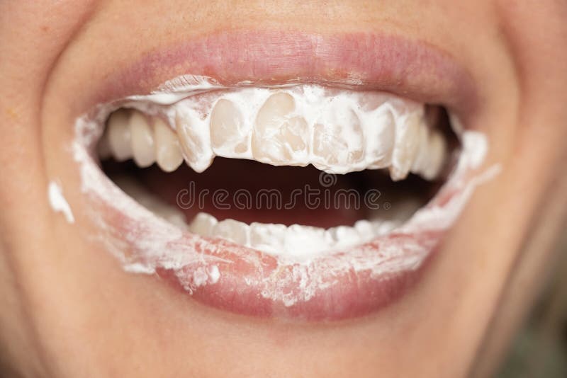 Female Teeth in Toothpaste Brushing Teeth Close-up Stock Photo - Image ...