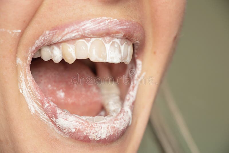 Female Teeth in Toothpaste Brushing Teeth Close-up Stock Photo - Image ...