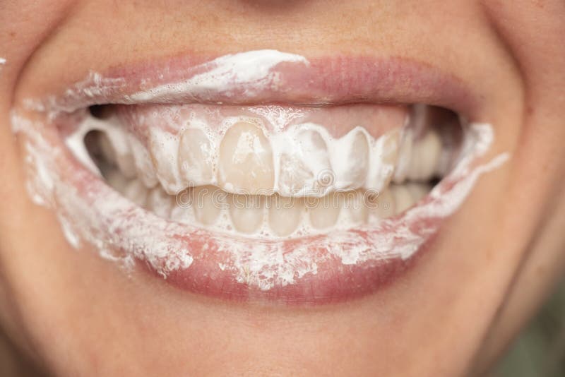 Female Teeth in Toothpaste Brushing Teeth Close-up Stock Image - Image ...