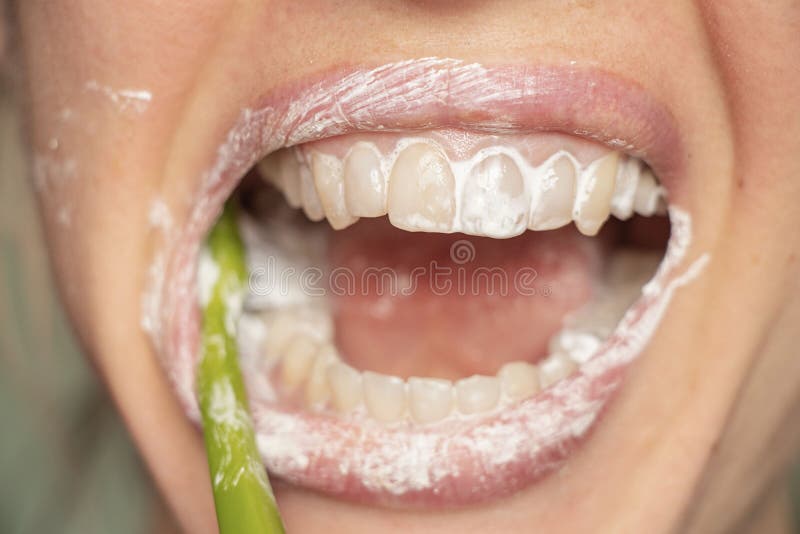 Female Teeth in Toothpaste Brushing Teeth Close-up Stock Image - Image ...