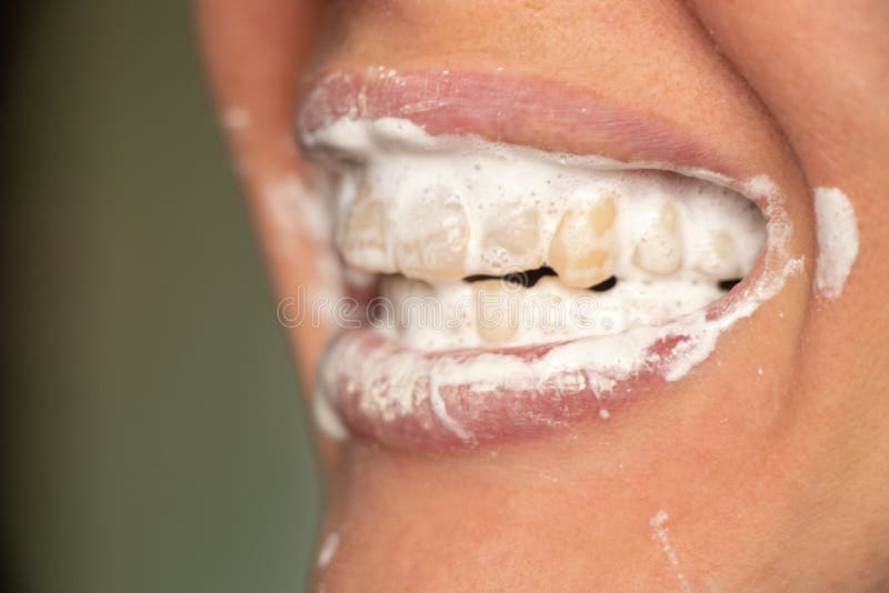Female Teeth in Toothpaste Brushing Teeth Close-up Stock Photo - Image ...