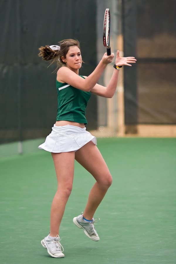 Female Tennis Player Follows through with Forehand Stock Photo - Image ...