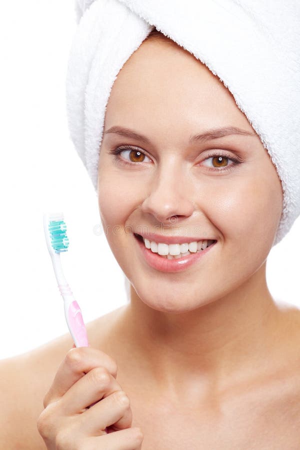Female with toothbrush stock photo. Image of attractive - 25443394