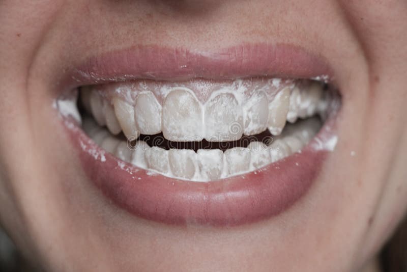 Female Lips Smeared With Toothpaste And A Toothbrush, Brushing Teeth ...