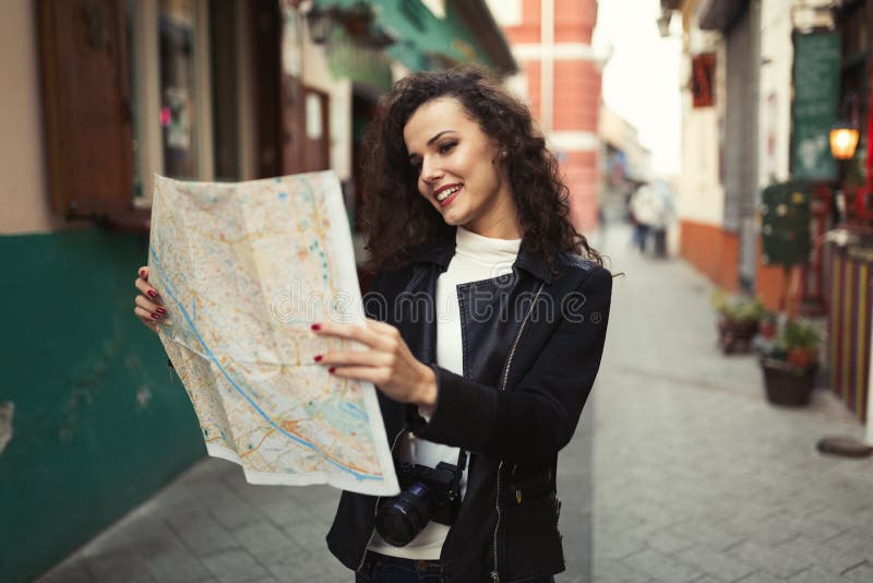 Female Tourist Exploring City Stock Image - Image of happy, destination ...