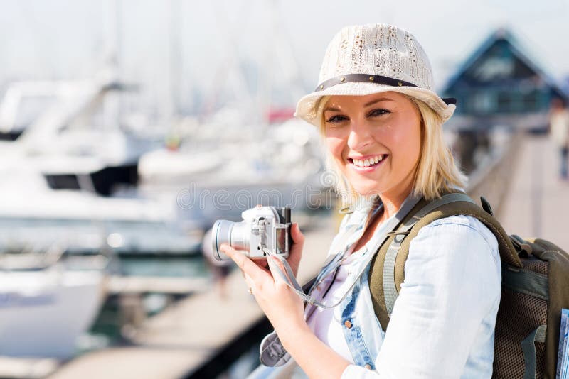 Female tourist harbour stock image. Image of photographer - 42209199