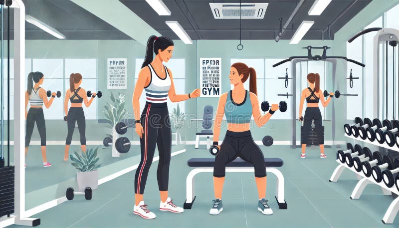 Female Trainer Instructing Woman during Workout Session in Modern Gym ...