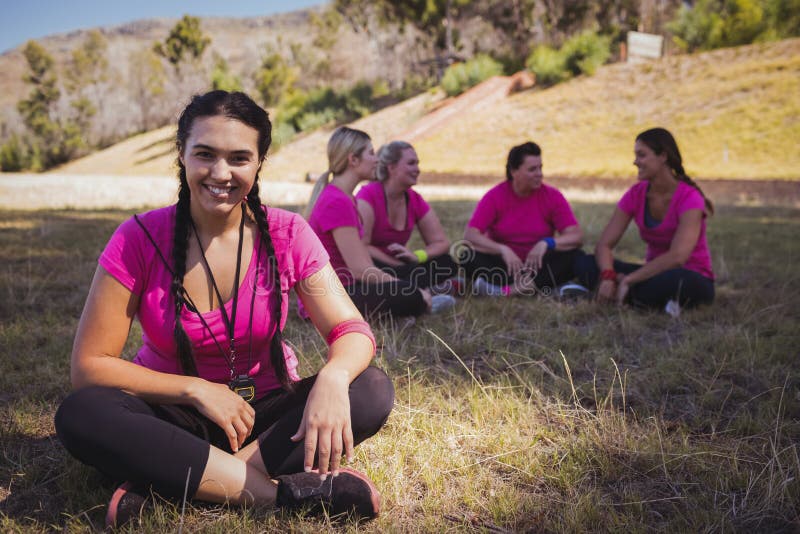 Female Trainer Relaxing in the Boot Camp Stock Image - Image of leisure ...