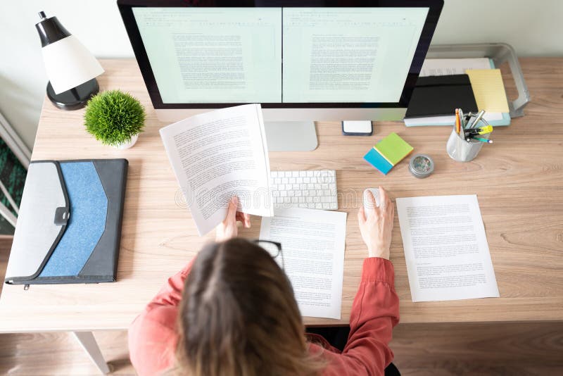 Female Translator Working on a Document Stock Image - Image of writer ...