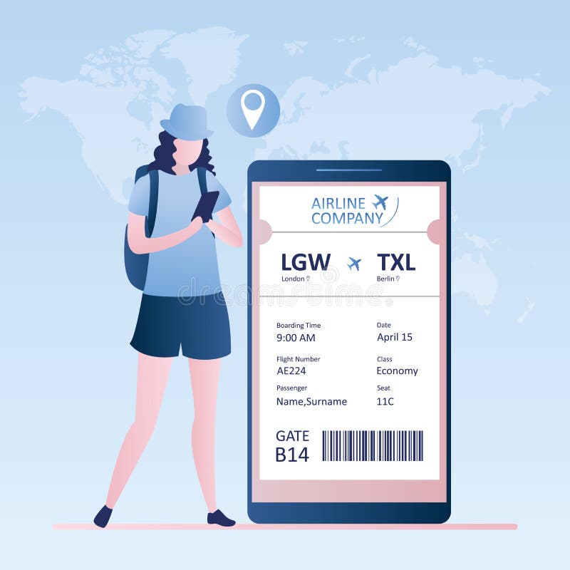 Airline Boarding Pass, Ticket Template with QR Code.Isolated on Blue ...