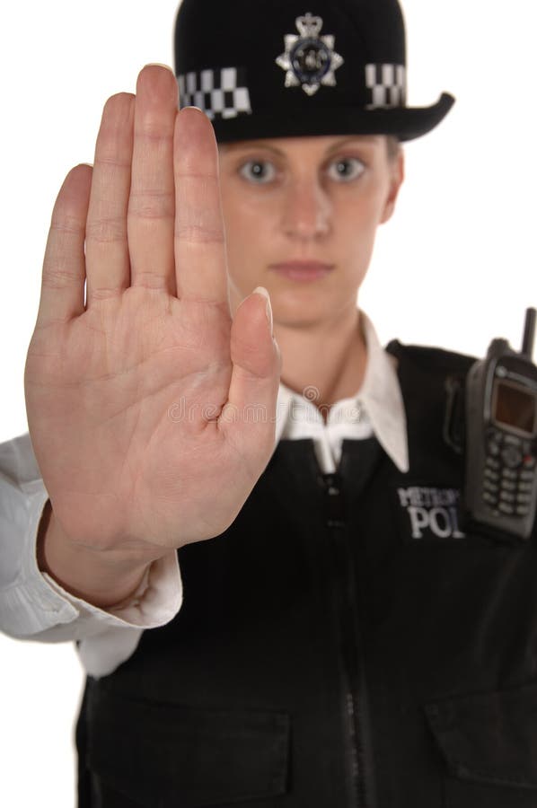 Female UK Police Officer STOP Stock Photo - Image of wear, security ...