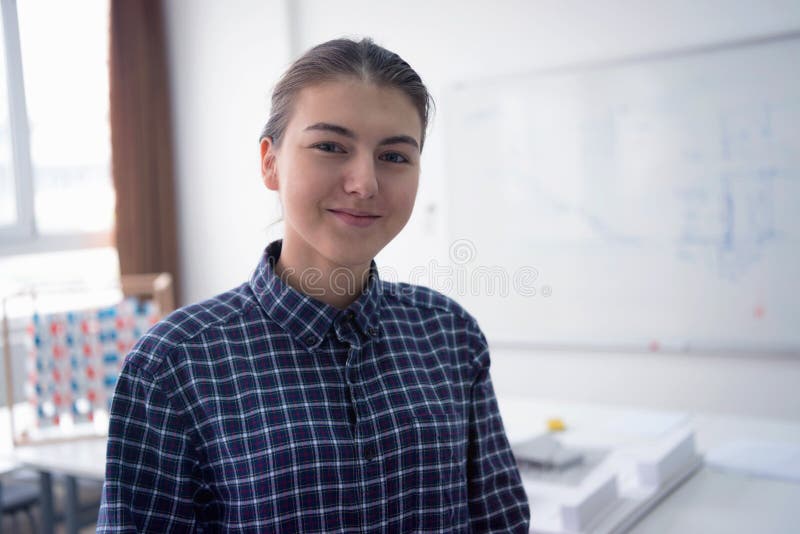 Female University Architecture Student Working on Practice Lessons ...