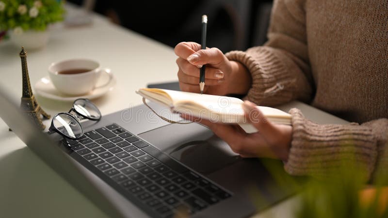 Female University Student Taking a Lecture on Her Notebook Stock Image ...