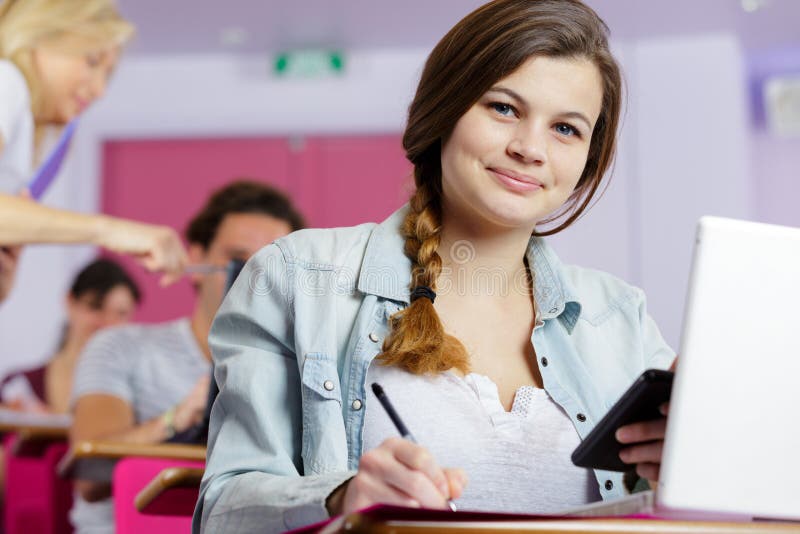 Female University Student Smiling Stock Image - Image of textbook, book ...