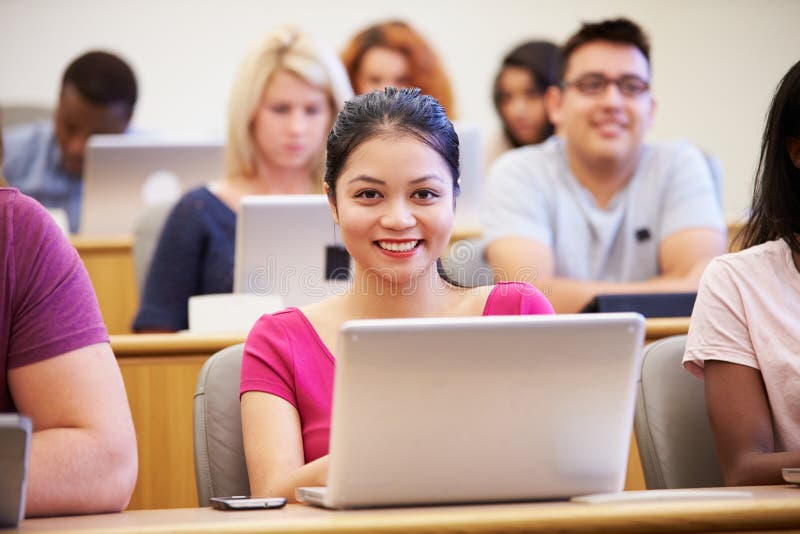 Class of University Students Using Laptops in Lecture Stock Image ...