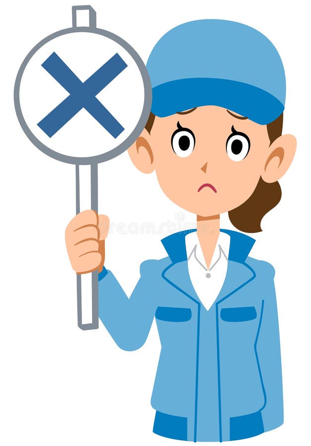 Female Upper Body in Blue Work Clothes Giving an Incorrect Answer Stock ...