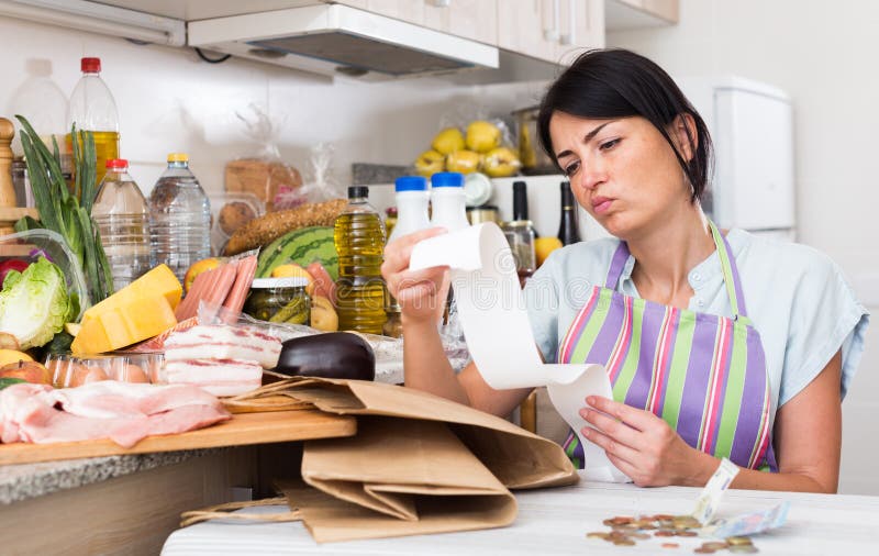 Female is Upset of Check on Food Stock Image - Image of fruit, meal ...