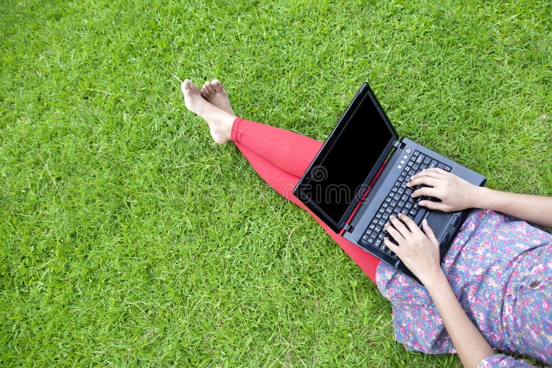 Laptop on hiking trail stock photo. Image of hiker, outdoors - 4828270