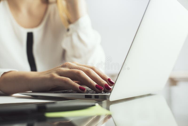 Female using laptop stock image. Image of keyboard, european - 89664777