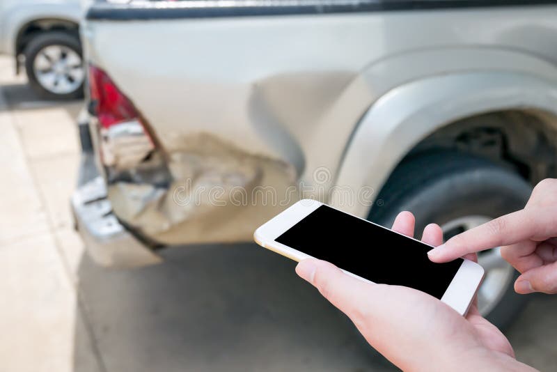 Female Using Mobile Phone After Car Accident Stock Image - Image of ...