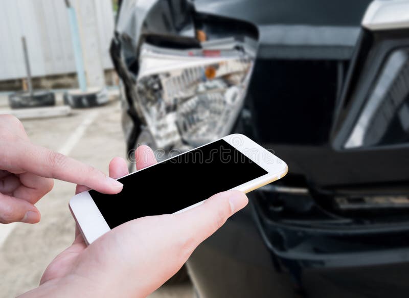 Female Using Mobile Phone after Car Accident Stock Image - Image of ...