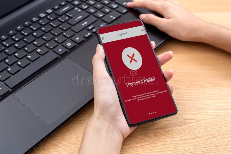 Female Using Mobile Phone Online Payment Failed on Red Screen, Declined ... Female Using Mobile Phone Online Payment Failed on Red Screen, Declined ...