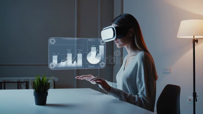 AI Woman uses VR for work stock footage. Video of innovation - 385133680