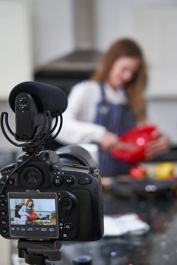 Female Vlogger Making Social Media Video about Cooking for the Internet ...