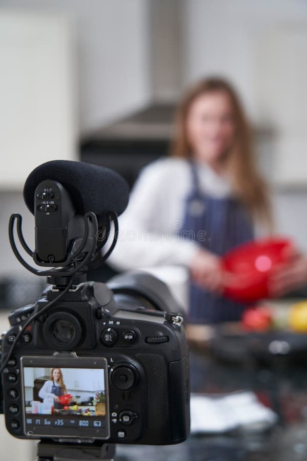 Female Vlogger Making Social Media Video about Cooking for the Internet ...