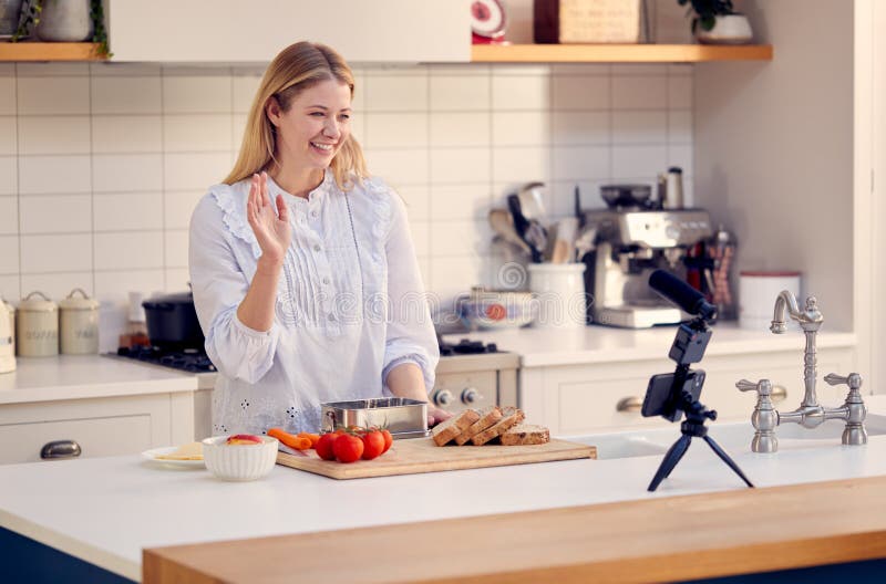 Female Vlogger Making Social Media Video about Cooking for the Internet ...