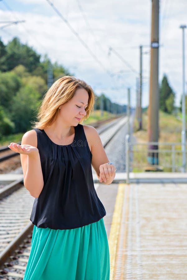 Female Waiting Train on the Platform Stock Photo - Image of platform ...