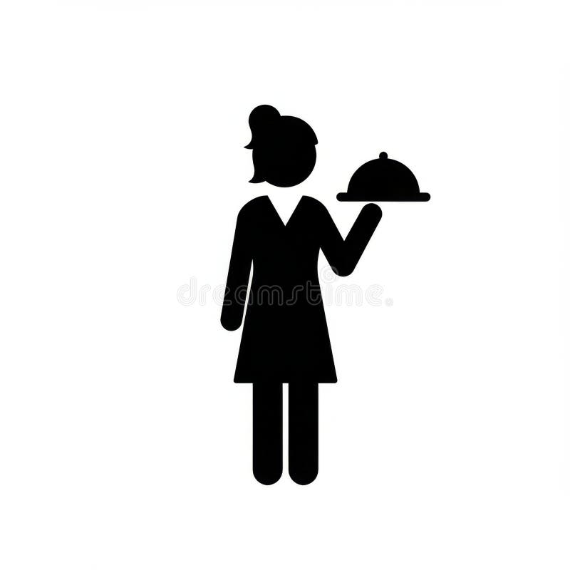 Female Waitress Serving Food Icon Stock Illustration - Illustration of ...