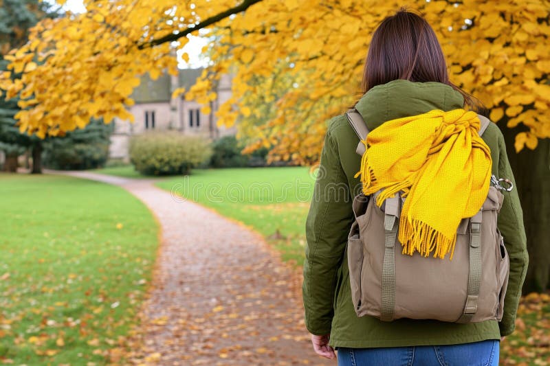 Female Walking on Leaf-covered Path in Autumn Park Stock Photo - Image ...
