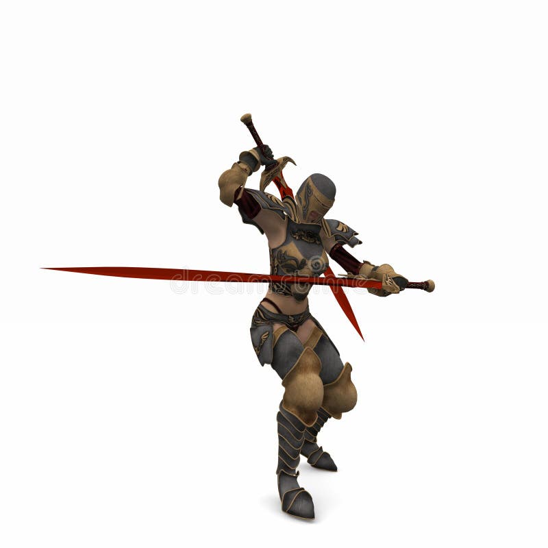 Female Warrior Knight Kneeling Wearing Decorative Metal Armor with a ...